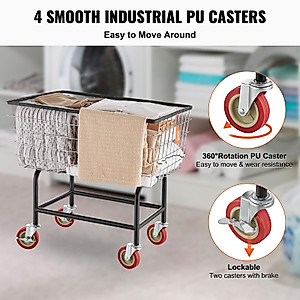 VEVOR Wire Laundry Cart, 2.8Bushel Wire Laundry Basket with Wheels, 26.7''x21.7''x26.4'' Commercial Wire Laundry Basket Cart, Steel Frame with Chrome Finish, 4" Casters, Wire Basket Cart For Laundry