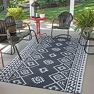 LILIOFFIC Reversible Mats - Plastic Straw Rug, 5' x 8' Outdoor Rug for Patio Clearance Decor, Modern Area Rugs, Floor Mat for Outdoors, RV, Backyard, Deck, Picnic, Beach, Trailer, Camping, Grey