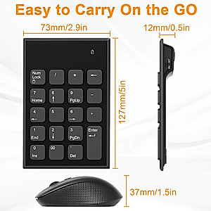 Wireless Number Pad and Mouse, Ultra Slim 2.4 GHz 19 Keys Numeric Keypad with 3 Adjustable DPI, Portable Silent Financial Accounting Number Keyboard Extensions for Laptop, PC, Desktop, Notebook