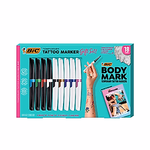 BIC BodyMark Temporary Tattoo Kit: 9 Markers, 5 Stencil Sheets, Inspiration Book