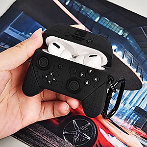 AIRSPO AirPods Pro Case 3D Cute Cartoon Silicone AirPod Pro Case Cover Funny Game Controller Protective Skin for AirPods Pro with Keychain for Girl Boys Teens（Black）
