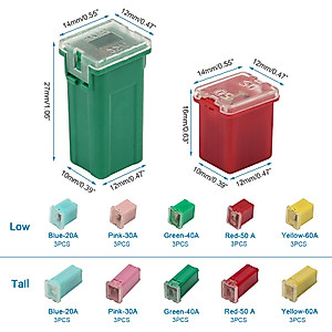 Coitak 30 PCS Car Fuses Assortment Kit, Automotive Combination Low and Tall Box Shaped Fuse Kit, Replacement Fuses for Car/RV/Truck/Motorcycle/Boat