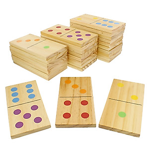 Get Out! Giant Wooden Dominoes 28-Piece Set with Bag – Jumbo Natural Wood & Black Numbers – Kids Adults Outdoor Games