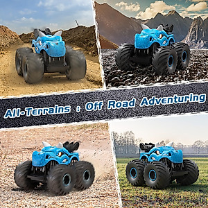 Scientoy Remote Control Car, 360° Rotating RC cars for boys 4-7 with Spray, Light & Sound, 2.4 GHz All Terrain Monster trucks, Dinosaur Toys for Kids 3 4 5 6 7 8 with 2 Batteries, Gifts for Boys Girls
