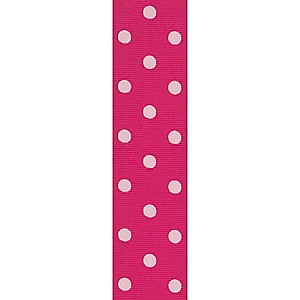 Offray 945865 1.5" Wide Grosgrain Ribbon, Shocking Pink and White Polka Dot, 3 Yards
