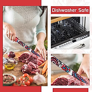 Astercook Knife Set, Paisley Pattern Kitchen Knife Set with Cover, Dishwasher Safe Colorful Knives with 6 Knife Sheath, German Stainless Steel Rainbow Knife Set