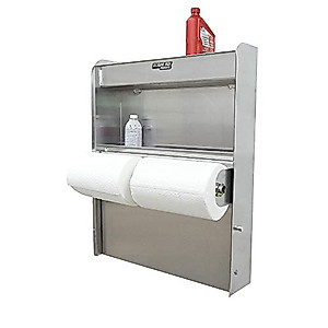 Extreme Max 5001.6049 Aluminum Work Station Storage Cabinet w/ Flip-Out Work Tray & Paper Towel Rack Organizer for Enclosed Race Trailer, Shop, Garage, Storage,Silver