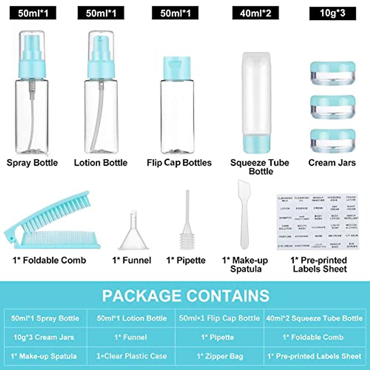 NUTAKI Tsa Approved Travel Toiletry Bottles Containers Kit (LEAKPROOF BPA FREE) Travel Accessories - 12 Pieces/Clear Case