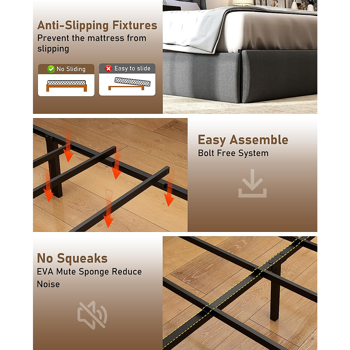 SADENICEL Full Size Bed Frame with Storage Headboard and 4 Drawer, Metal Full Bed Frame Platform with LED Light, Charging Station, No Box Spring Needed, Noise Free, Easy Assembly, Grey