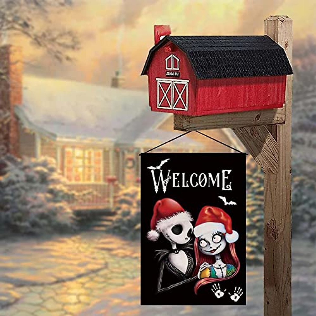 Nightmare Before Christmas Garden Flag 12 X 18 Inches Double Sided, Halloween Welcome Flag, Merry Christmas Yard Flags Durable Burlap Flag Holiday Farmhouse Patio Yard Outdoor Party Ornaments