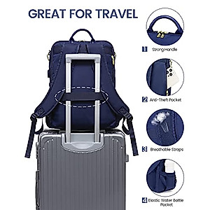 LOVEVOOK Laptop Backpack Women,17.3 Inch Convertible Backpack Purse for Women with USB Port,Fashion Teacher Nurse Bag Work Backpack with Cute Wristlet Bag for Travel Commute,2 PCS,Navy Blue