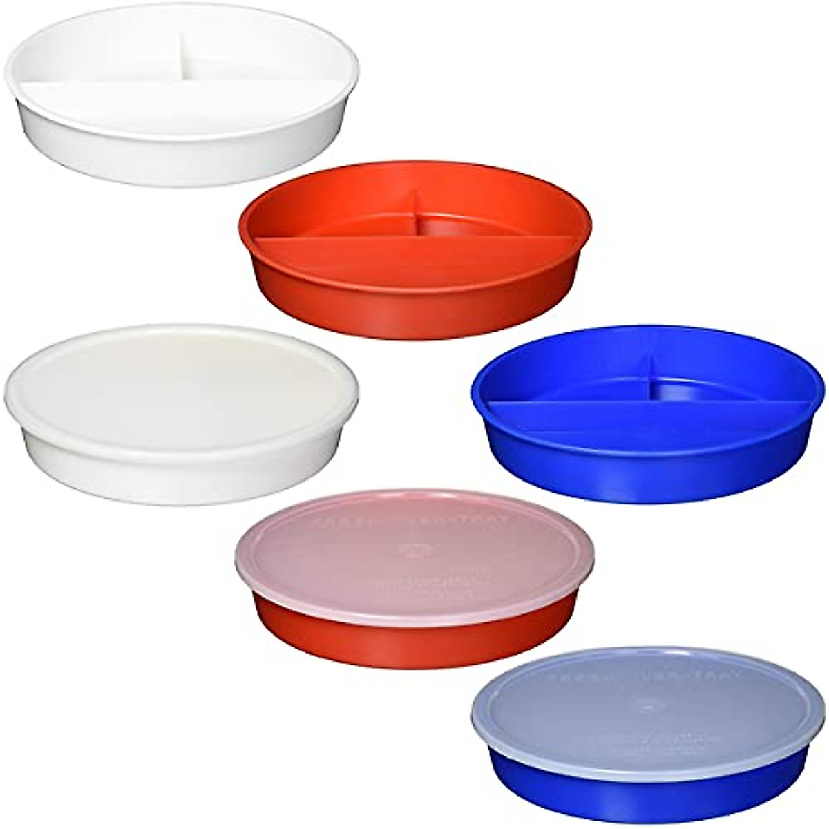 Sammons Preston - 40928 High-Sided Divided Dish, White, Break-Resistant & Lightweight Polypropylene Plastic, 10" Diameter, 1.75" High Vertical Sides & 7/8" Section Dividers, Includes Lid for Travel & Storage