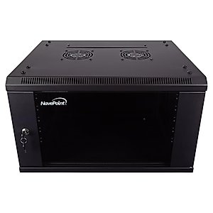 NavePoint 6U Server Cabinet Wall Mount Rack Enclosure Includes 2 Fans, Locking Glass Door, Removable Side Panels – 6U Network Cabinet 17.7” Deep, 19 Inch Server Rack for IT and A/V Equipment