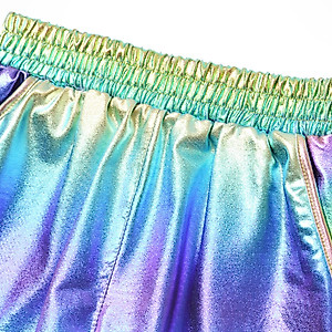 Metallic Shorts for Big Girls Dance Shorts Shiny Hot Pants 12 13 Rainbow with Sunglass
