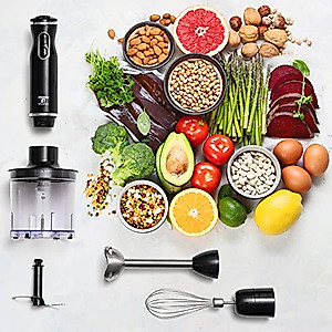 Moss & Stone Hand Blender Electric - With Egg Whisk & Chopper, Powerful 300- Watt - Immersion Hand Blender, Hand Mixer Set Stainless Steel Shaft & Blades, Handheld Blender With Ergonomic Handle (Black)