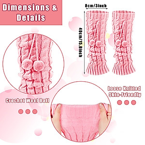 Eurzom 3 Pairs Kawaii Winter Knitted Leg Warmers Knee High Loose Socks Japanese Style Leg Warmers For Girls Women (White, Pink, Black, Wool Balls)
