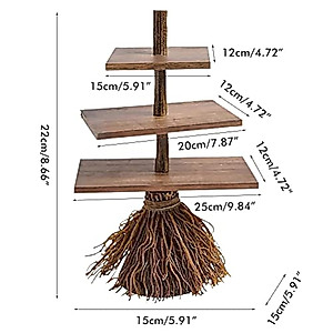 Halloween Broom Wooden 3 Tier Tray Cupcake Server Kitchen Farmhouse Rustic Tiered Tray Decor for Home Table House Room