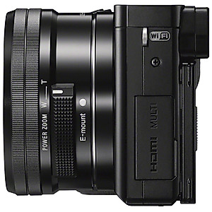 Sony Alpha a6000 Mirrorless Camera with 16-50mm Lens Black with Soft Bag, Additional Battery, 64GB Memory Card, Card Reader, Plus Essential Accessories (Renewed)