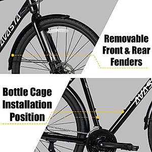 AVASTA Uranus 700C Road Hybrid Bike - Lightweight Aluminum Alloy Frame with 24-Speed Gearing for City Commuting - Rear Cargo Rack, Dual Disc Brakes, and 17 inch Frame - Black Design for Men Woman