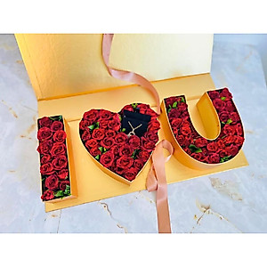 UNIKPACKAGING “I Love You” Flower Gift Letter Shaped Fillable Box, with Plastic Liners, Size 18″ x 7.7″ x 2.7″ inch, for Luxury Style Flower Arrangements (Gold)