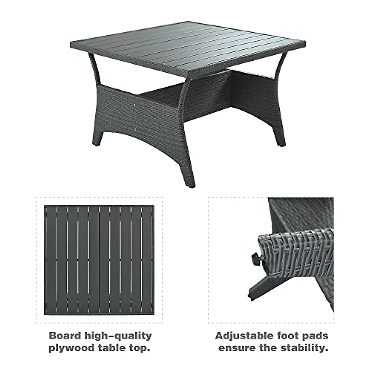 DHPM 6 Pieces Patio PE Wicker Furniture Set Outdoor Brown Rattan Sectional Conversation Sofa Chair with Storage Table and Beige Cushions, for Garden, Yard, Deck, Black