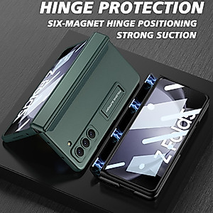 MistWorld for Samsung Galaxy Z Fold 5 case with Magnetic Hinge，Stand, Front Screen Tempered Glass Protector，Slim Shockproof Cover Black