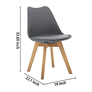 CangLong Mid Century Modern DSW Side Chair with Wood Legs for Kitchen, Living Dining Room, Set of 4, Grey