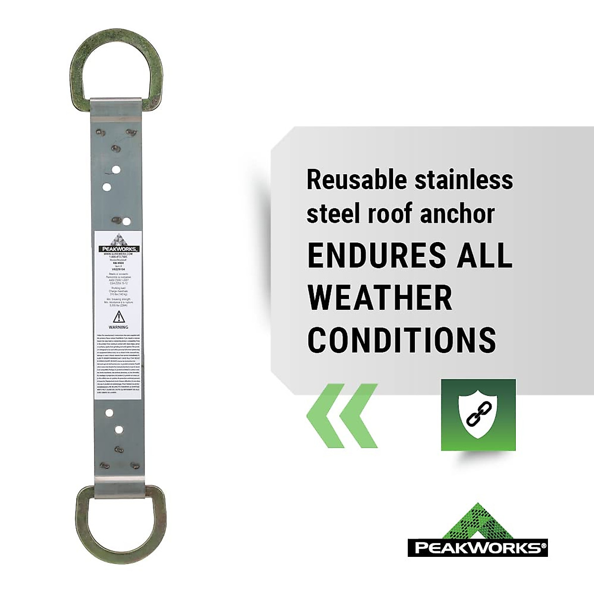 Peakworks Temporary Roof Anchor Bracket - Stainless Steel Safety Roof Top Anchor Bracket for Roofing Work - Industrial, Construction, Roofing Fall Protection - ANSI & OSHA Compliant