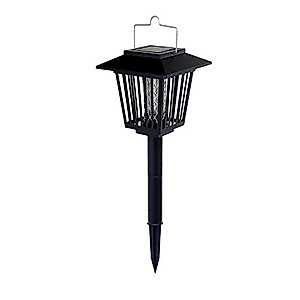 New & Improved Solar Powered Zapper- Enhanced Outdoor Flying Insect Killer- Hang or Stake in the Ground- Cordless Garden Lamp- Portable LED Machine- Best Stinger for Mosquitoes/ Moths/ Flies (Black)