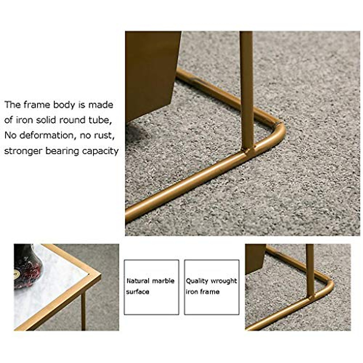 Articles for daily use Square Marble Coffee Table Side Table, Bedside Table with Storage Box, Metal Frame Marble Table Top, Industrial Style Small Coffee Table in Living Room and Bedroom