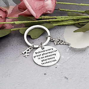 SEIRAA Pharmacy Pharmacist Gift RX Jewelry Behind Every Great Pharmacist is an Amazing Pharmacy Technician Keychain (RX Keychain)