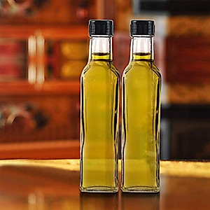 WERTIOO Hot Sauce Bottles, 18 Pack 8.5 OZ Quadra Bottles with Leak Proof Screw Caps, Glass Square Bottles With Caps Shrink Capsules for Oil, Vinegar, Syrup, Salad Dressing, Juicing