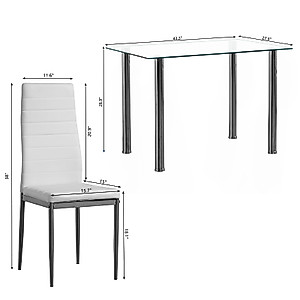 HomVent Dining Table Set for 4, Small Tempered Glass Dining Room Table Set, Kitchen Table and Chairs for Small Spaces, Transparent,White Modern 110cm, Stainless Steel PU Leather