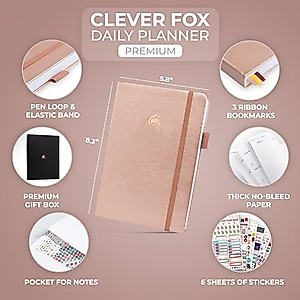 Clever Fox Planner Daily Premium – Undated Daily Planner with Hourly Schedule, Personal Organizer, Productivity Journal, 6 Months (Rose Gold)