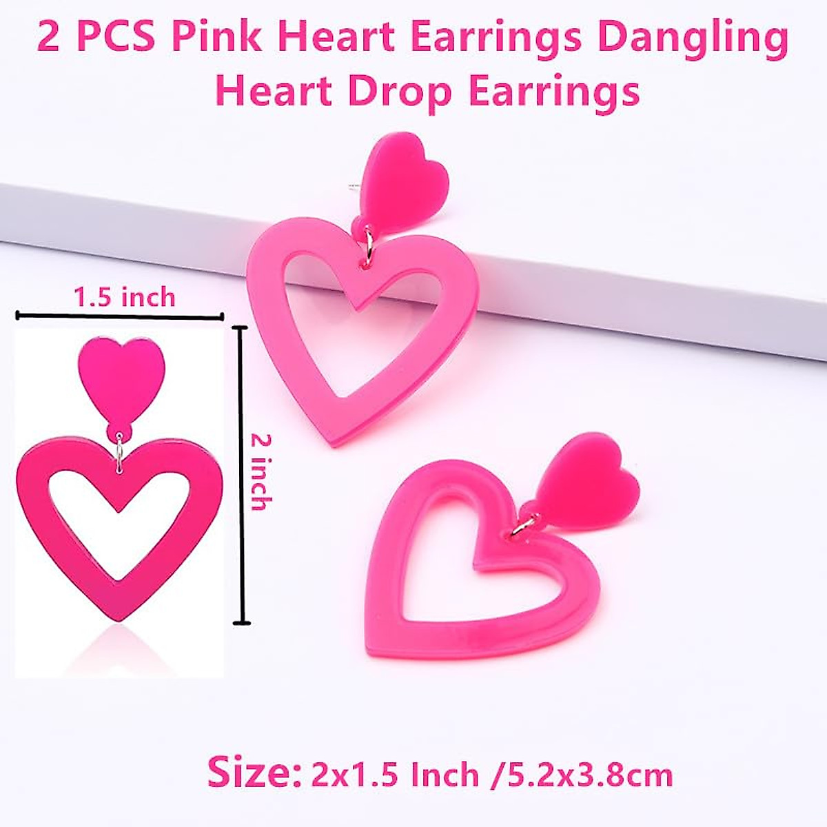 Go Ho Pink Body Glitter Gel and 2 PCS Hot Pink Heart Earrings for Women,Sparkle Pink Holographic Chunky Sequins Glitter Gel with Pink Heart Earrings for Singer Concerts Face Body Glitter Makeup