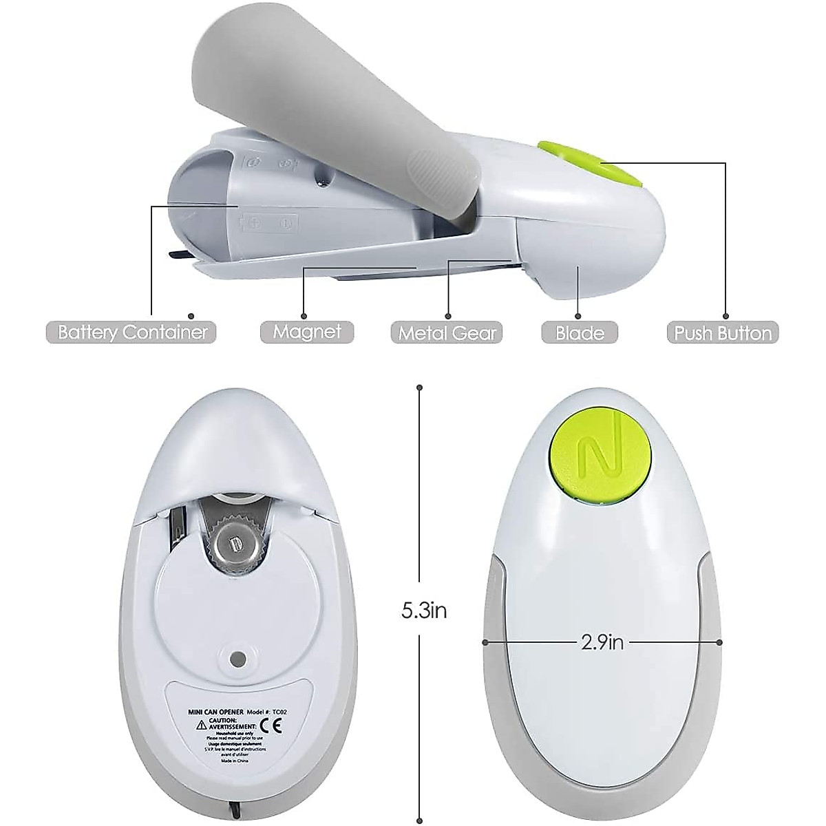 NOLTSE Electric Can Opener, Safety Can Opener Smooth Edge, A button to Open Your Cans, No Sharp Edge, FoodSafe, Battery Operated, Mini Can Opener Electric Kitchen, 2021White