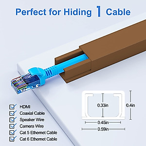Yecaye 125in Brown Cord Hider - One-Cord Channel Cord Cover on Wall - Cable Management Kit - Wire Covers for Cords - Brown Cable Raceway - 8X L15.7in W0.59in H0.4in, CMC03 Brown