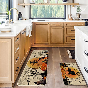 Hexagram Halloween Kitchen Mats Rugs, Halloween Kitchen Decor, Halloween Decorations Indoor Kitchen, Kitchen Rugs Non Skid Washable Set of 2, 17x29 & 17x47 Inch