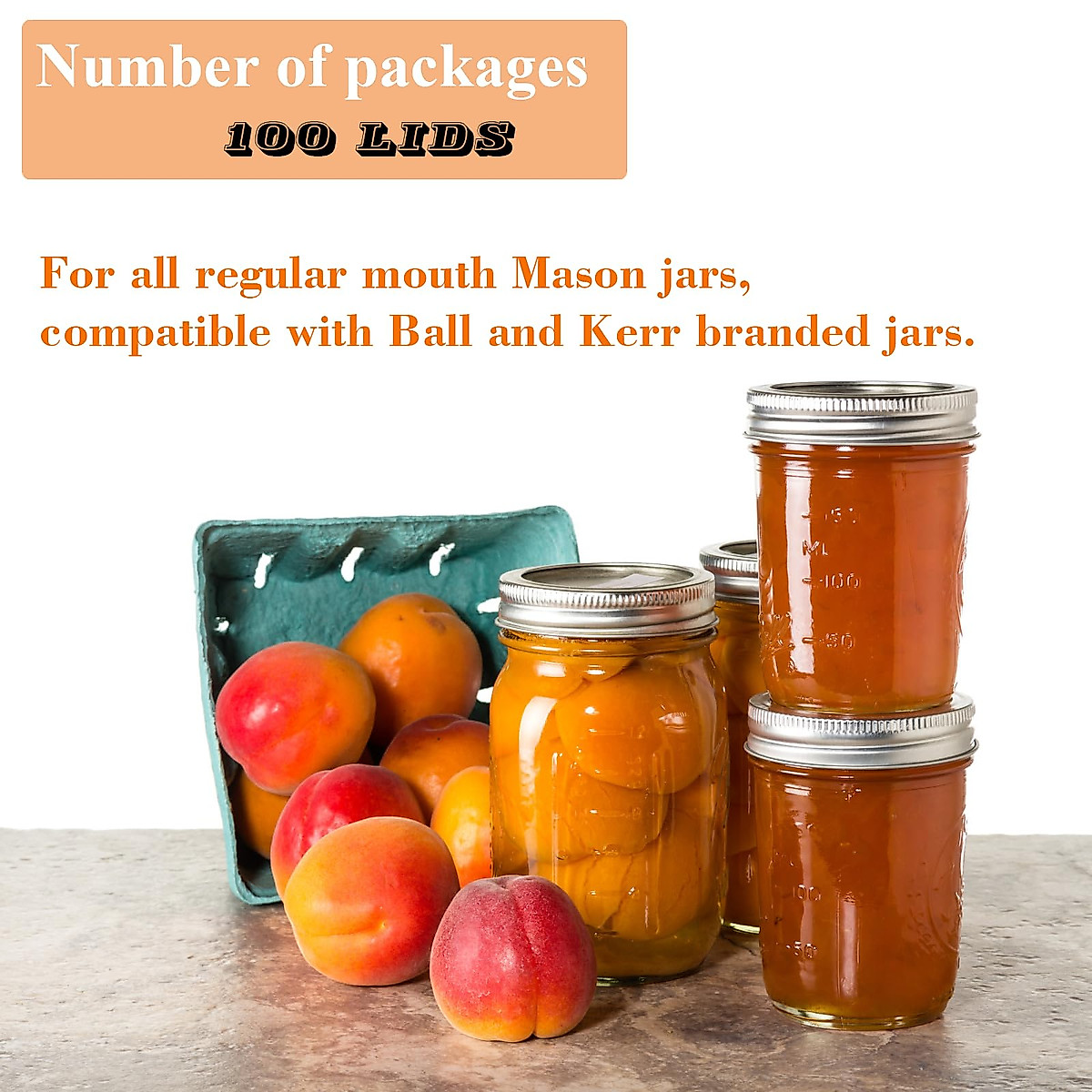 100-Count, Regular Mouth Canning Lids for Ball, Kerr Jars - Split-Type Metal Mason Jar Lids for Canning - Food Grade Material, 100% Fit & Airtight for Regular Mouth Jars