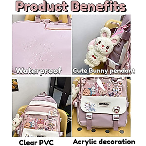 MBVBN Kawaii Backpack with Cute Card Plush pendant Kawaii School Backpack Cute Aesthetic Backpack for Girls Teen Bag School Supplies,Purple