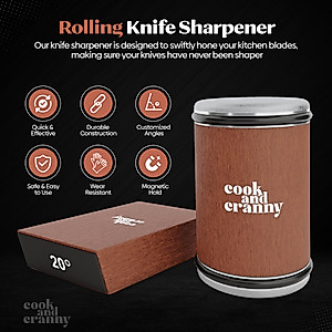 Rolling Knife Sharpener Professional Diamond Knife Sharpener Roller - Magnetic Angle Technology with 15, 20 Degrees - Rolling Knife Sharpening Tool for Any Steel Hardness - cook and cranny