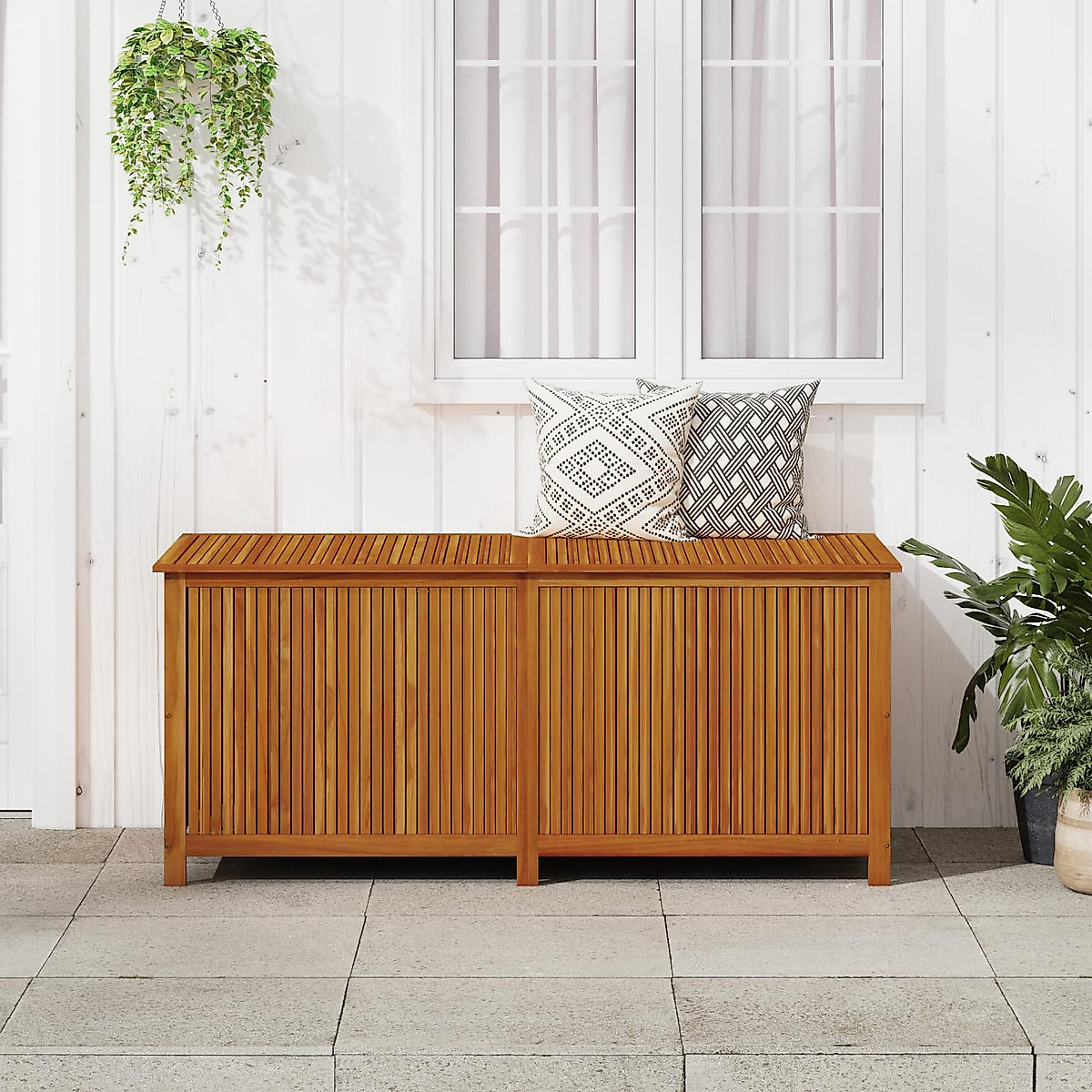 vidaXL Outdoor Storage Box, [Load Capacity Gallon] Deck Box with Gas-Lift Lid, Storage Chest with Water-Resistant Zippered Bag Inside, 68.9''x31.5''x29.5'', Solid Acacia Wood