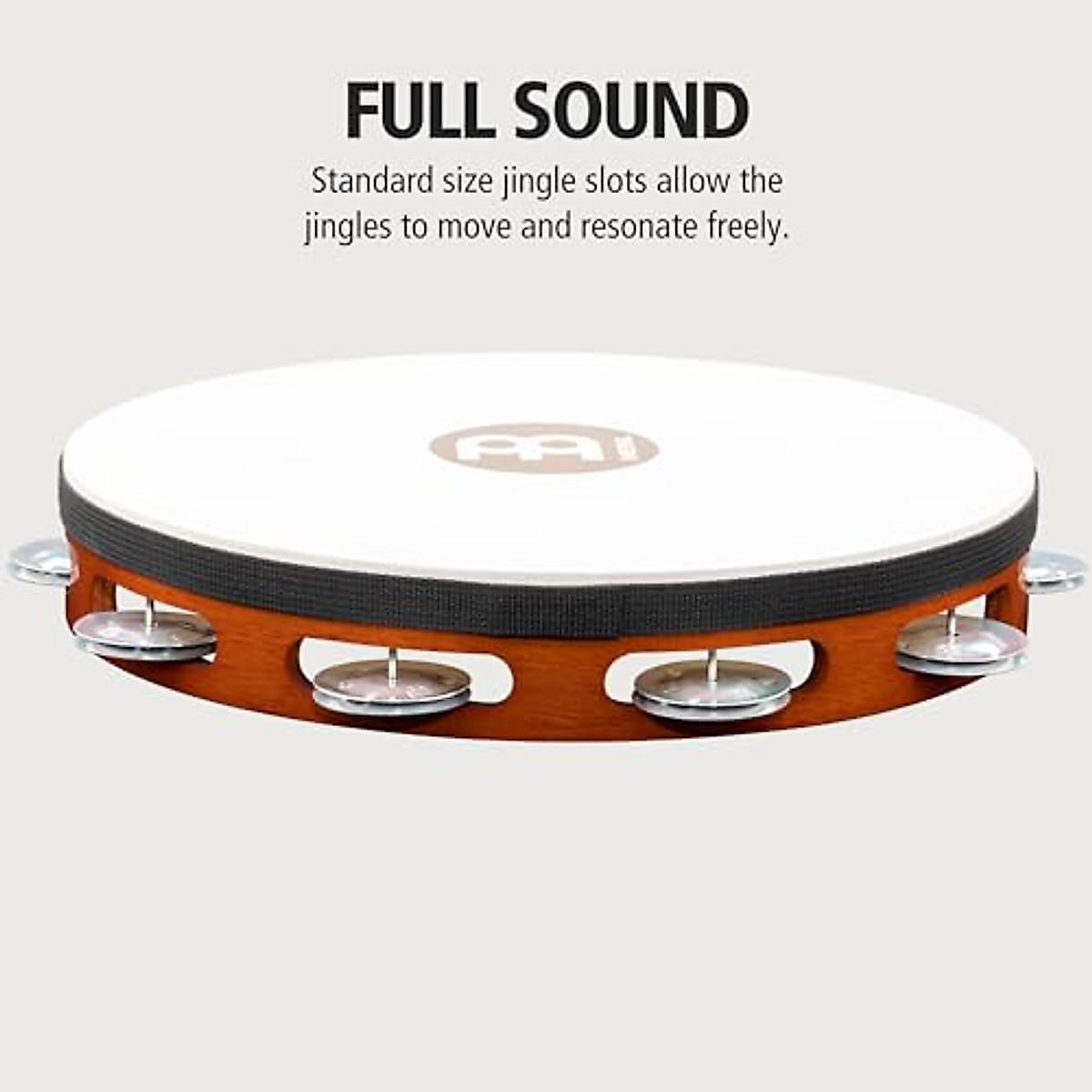 Meinl Percussion Traditional Goatskin Headed Wood Tambourine with Aluminum Jingles, Single Row — NOT Made in China — for All Musicians, 2-Year Warranty (TAH1A-AB)