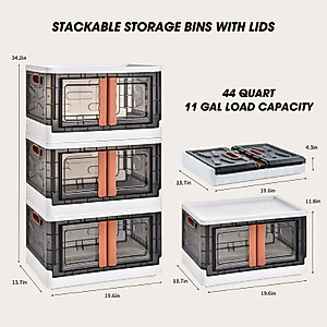 JJSMKCH Collapsible Storage Bins with Lids,Folding Storage Boxes Set 3 Pack,44Quart Collapsible Storage Bins with Doors and Wheels,Stackable Storage Bins with doors