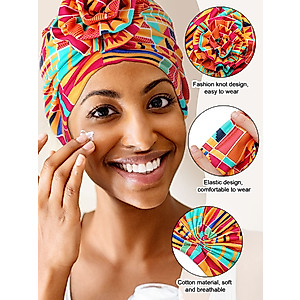 SATINIOR 8 Pieces Turbans African Pattern Knot Headwrap Bohemian Print Pre Tied Flower Knot Bonnet Hat for Women Girls (Vivid Style), One Size Multicoloured