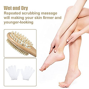 VOCOSTE Dry Brushing Body Brush Set, Shower Brush with Soft and Stiff Bristles, Dual Sided Long Handle Back Scrubber, Face Exfoliator for Wet or Dry Brushing