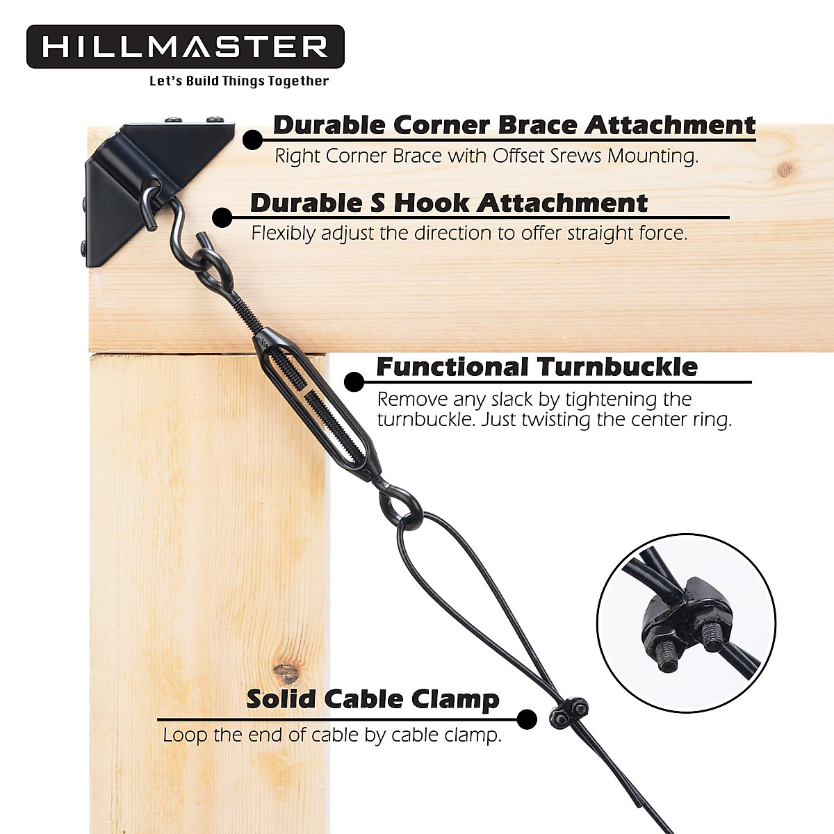 HILLMASTER Durable Anti Sag Gate Kit for Wooden Fence, Anti-Sag Gate Support Cable Kit in Zinc, Anti-Sagging Fence Gate Kit Steel Gate Hardware, Wood Door Repair Kit for Outdoor, Gate Frame Kit Black