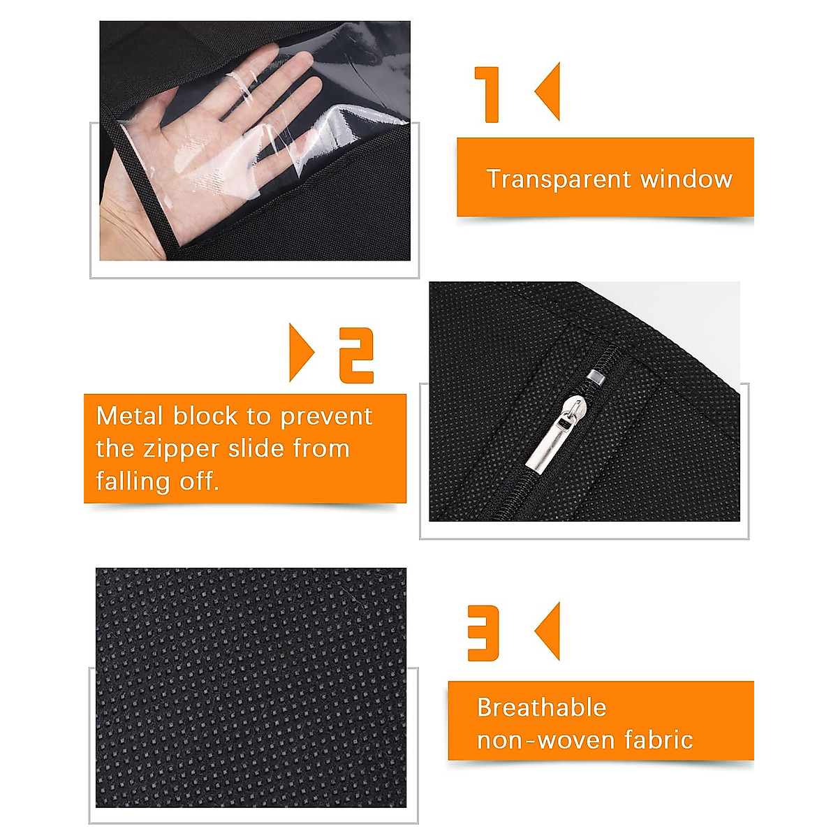 Garment Bags for Hanging Clothes (8 packs,43 inches) Black Suit Bags for Closet Storage and Travel with Clear Window for Sweater Coat Suits Shirt