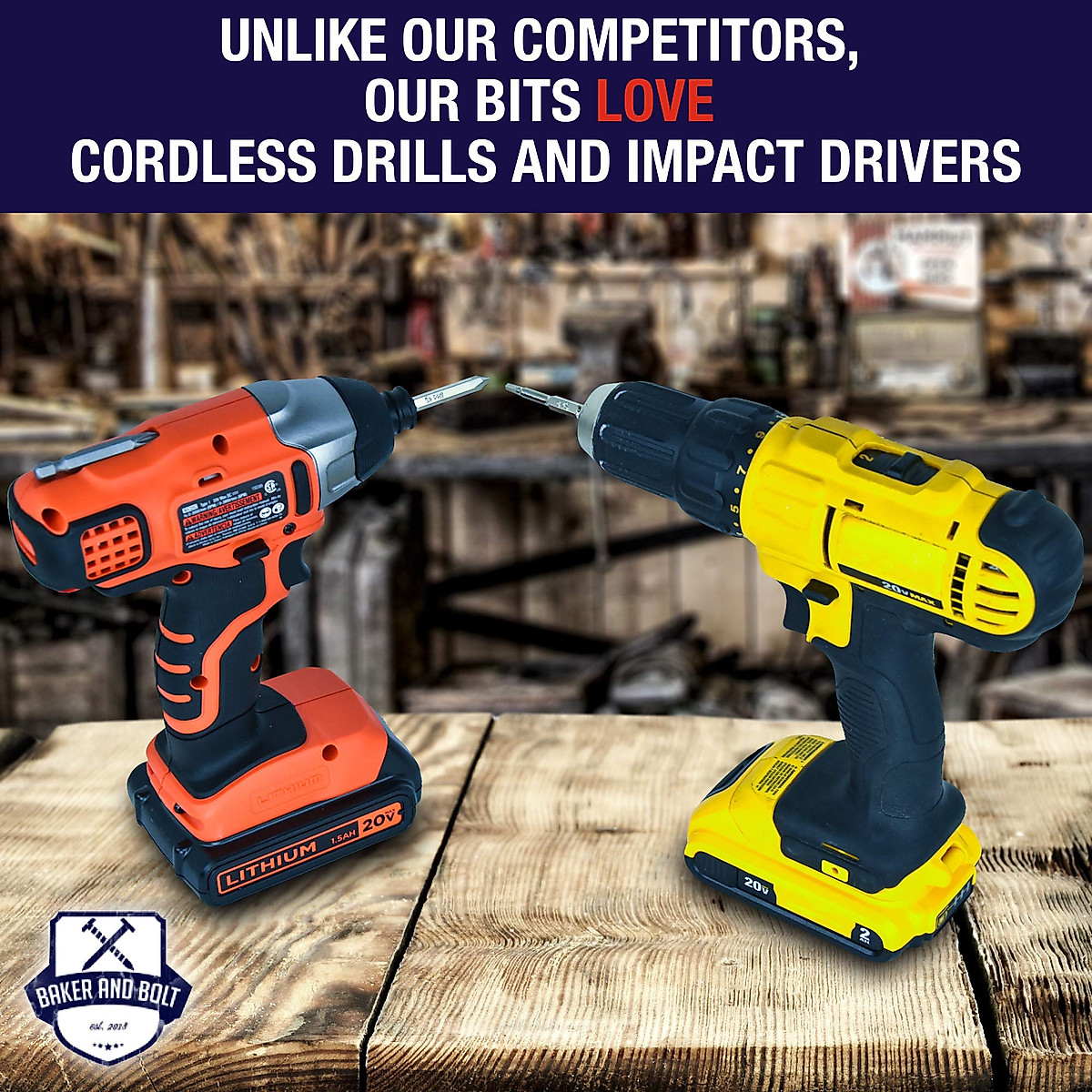 BAKER AND BOLT Robertson Square Drill Bit Set (PREMIUM Complete 12pc Set)/w Storage Case and Bit Holder -Hex Shank Magnetic Bit Set -THE GIFD COLLECTION -Fortified S2 Steel -Long 2in Heads for Drills