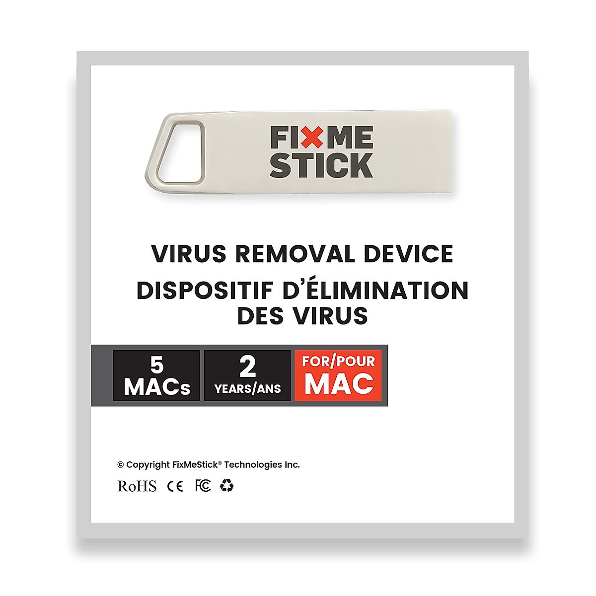 FixMeStick Computer Virus Removal Stick for Apple Macs - Unlimited Use on Up to 5 Apple Laptops or Desktops for 2 Years - Works with Your Antivirus